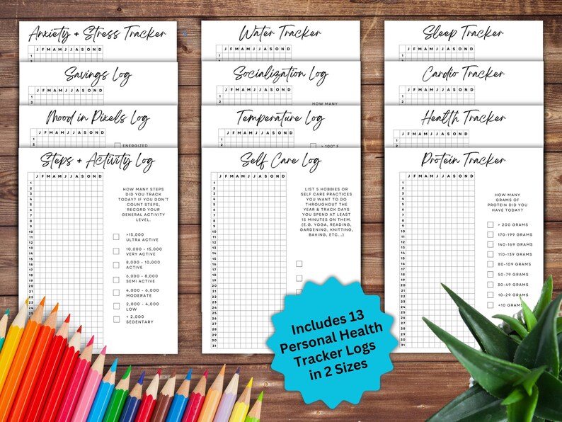 Yearly Trackers Bundle 13 Printable Journal Pages Digital Planner Pages ...