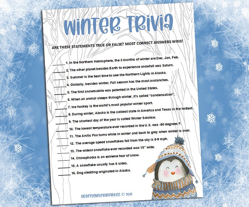 Winter Trivia Game PRINTABLE | Fun Winter Games Digital Download | 8 ...