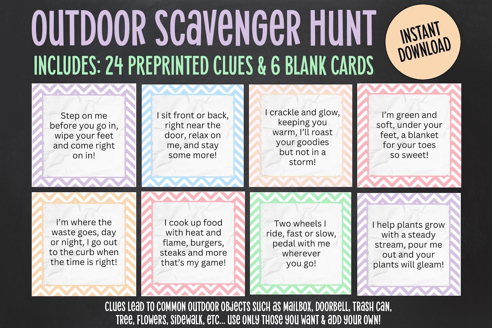 Outdoor Scavenger Hunt for Kids Custom 24 Clues Hints | Printable ...