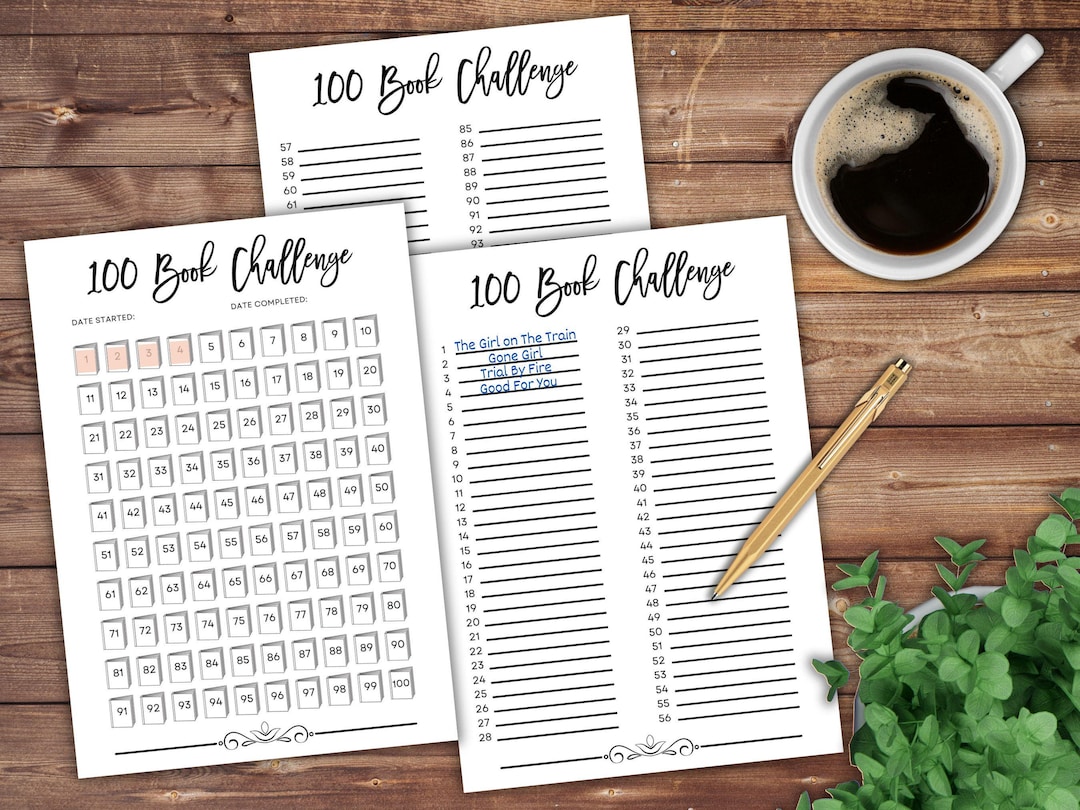 100 Book Reading Challenge A4 8.5x11 Journal Page Printable | Reading ...