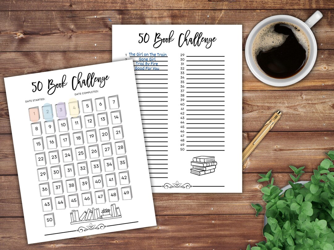 50 Book Reading Challenge A4 8.5x11 Journal Page Printable | Reading ...