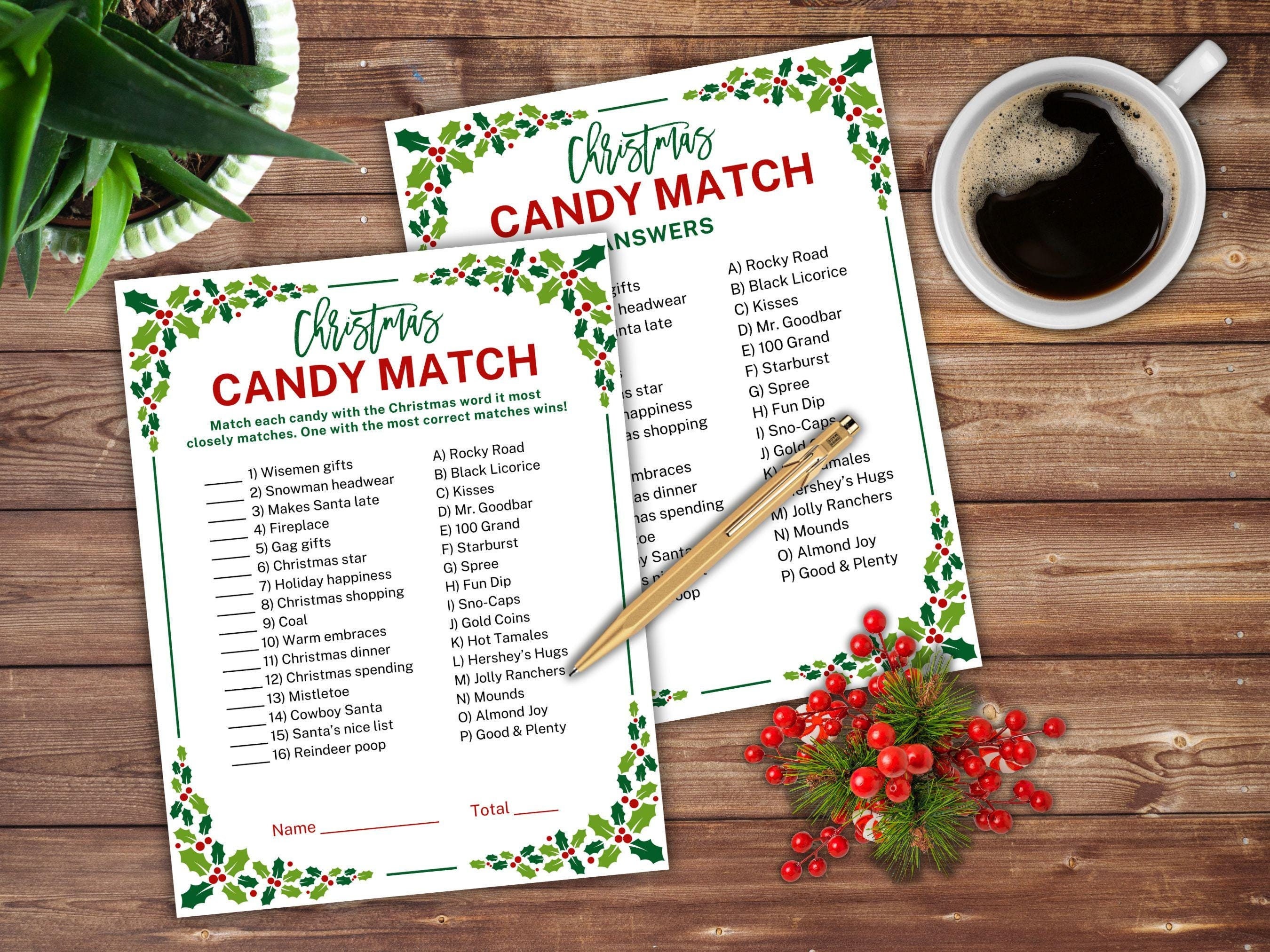 Candy Match Christmas Game Printable Virtual Xmas Day Quiz for Kids ...