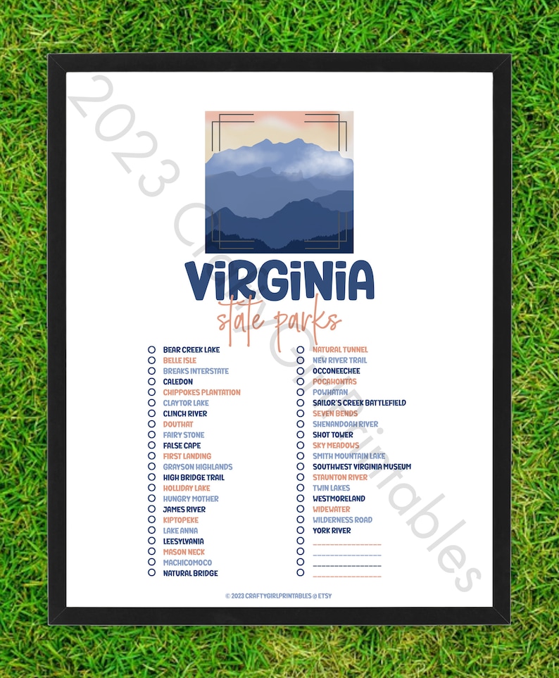 Virginia State Parks Checklist PRINTABLE 16x20 - Etsy