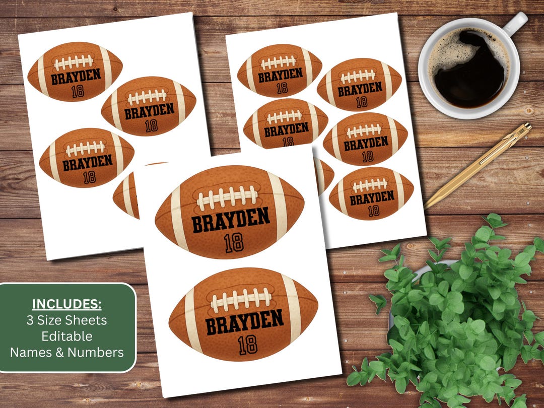 Football Tags Editable Names Numbers Colors, 3 Sizes Included, DIY ...