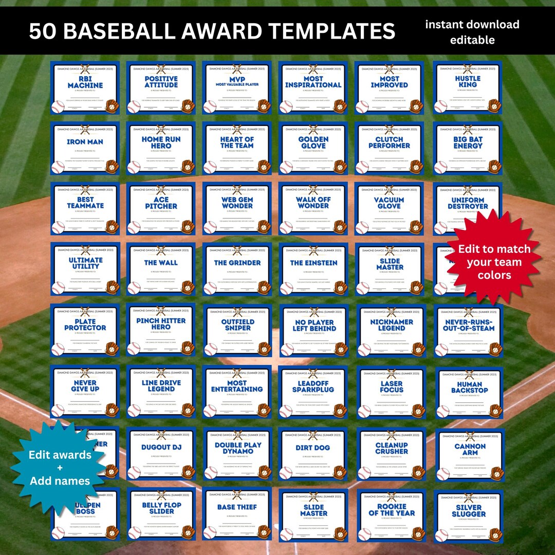 Editable Baseball Award Certificates Printable , Baseball Team Awards ...