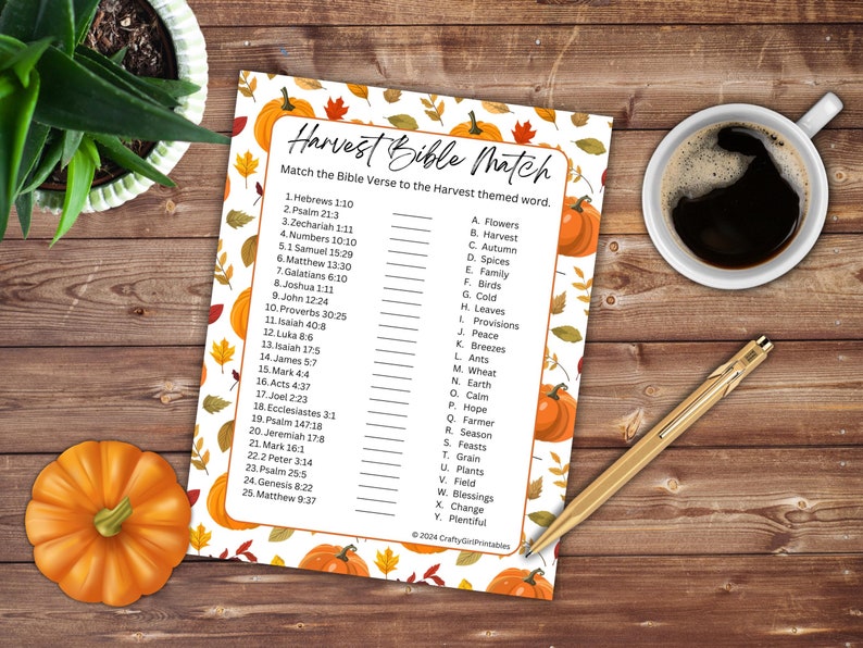 Harvest Bible Verse Match Game Harvest Party Game Fall Games for Kids ...
