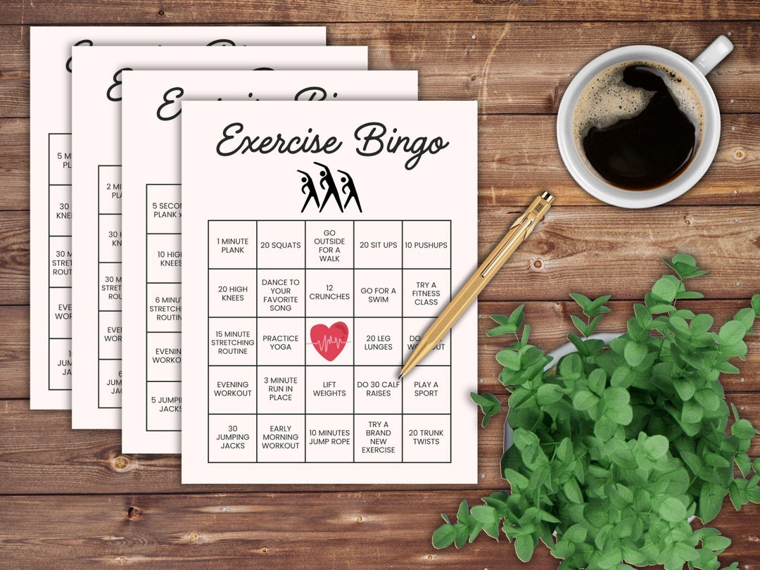 Exercise Bingo Game Printable Journal Page Beginner to Advanced 4 ...