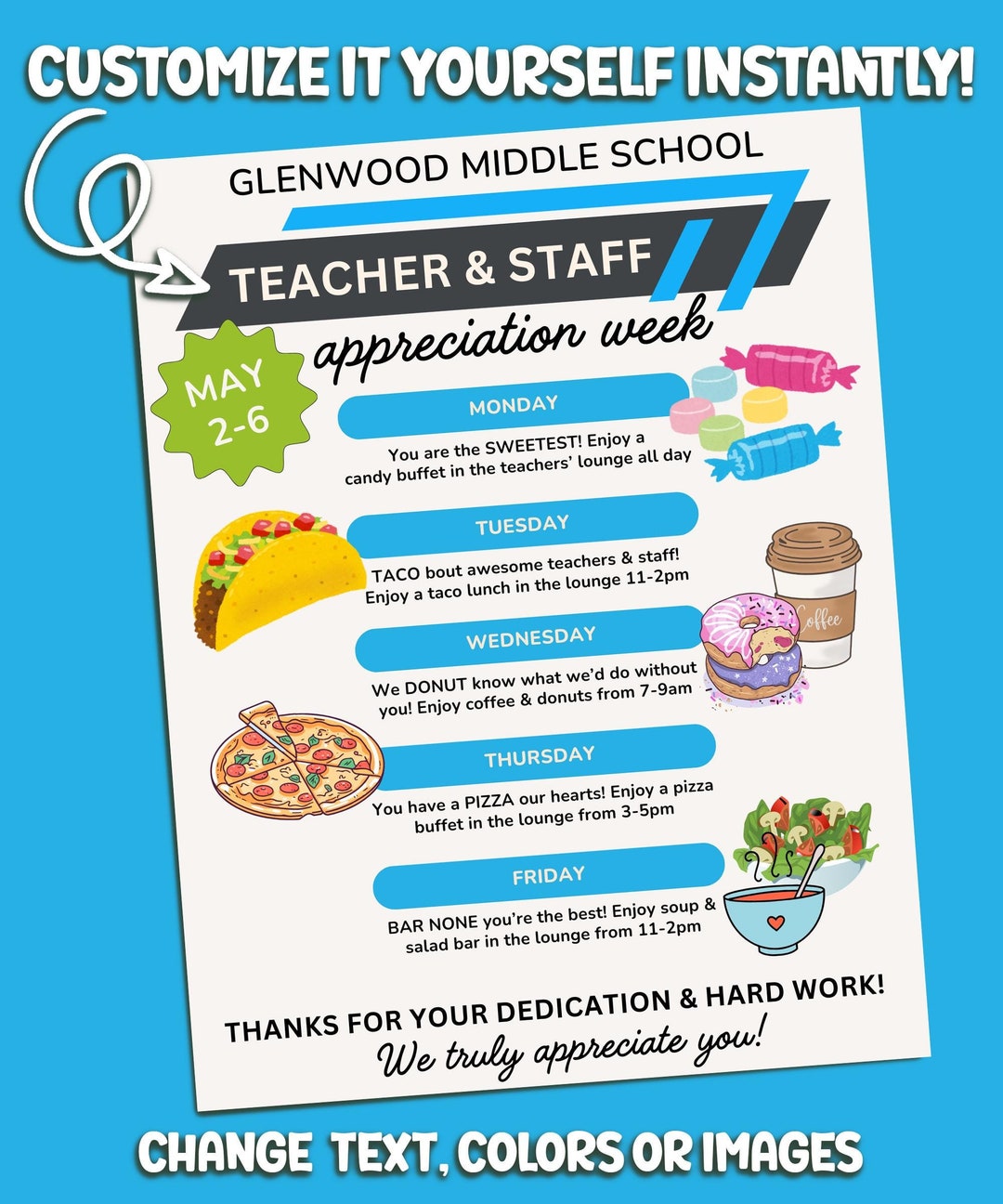Teacher and Staff Appreciation Week Flyer Itinerary Flyer Template ...