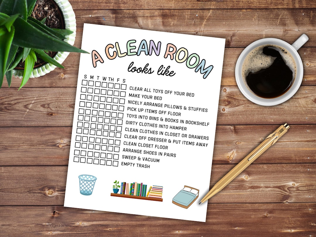 Printable Kids Room Cleaning Guide Chore Chart Clean Room Looks Like ...
