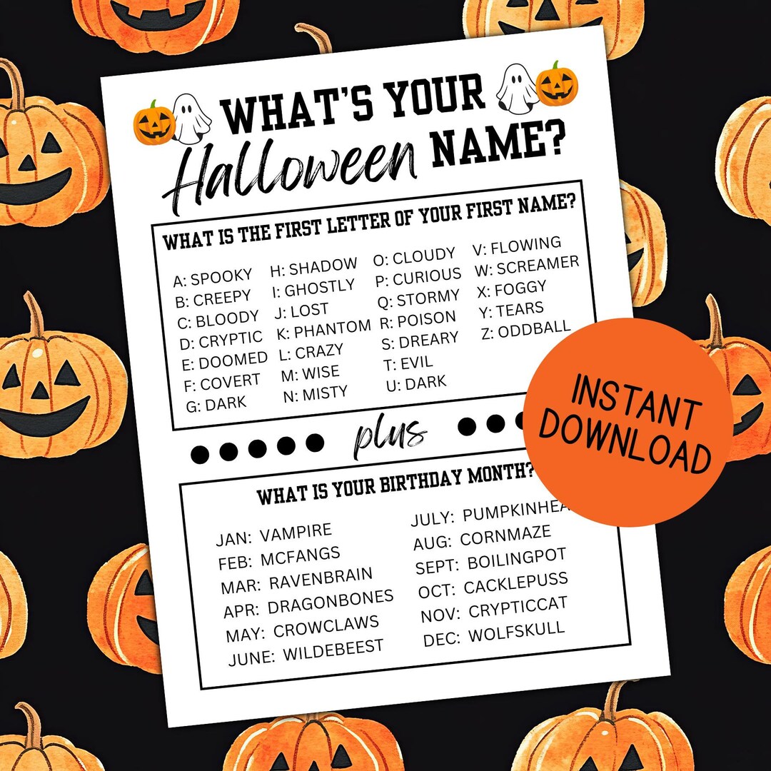 Whats Your Halloween Name Game Printable Halloween Party Game Family ...