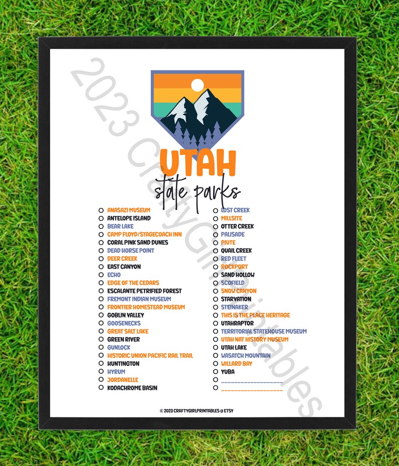 Utah State Parks Checklist PRINTABLE 16x20 - Etsy
