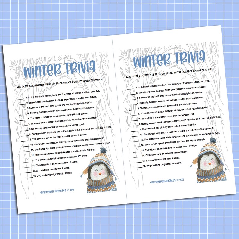 Winter Trivia Game PRINTABLE | Fun Winter Games Digital Download | 8 ...