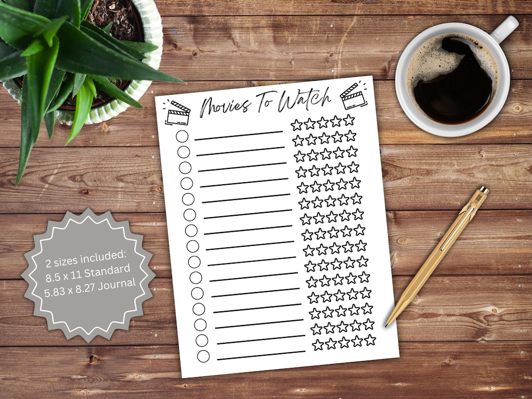 Movies to Watch Printable Journal Page Planner Movie Watching Log ...
