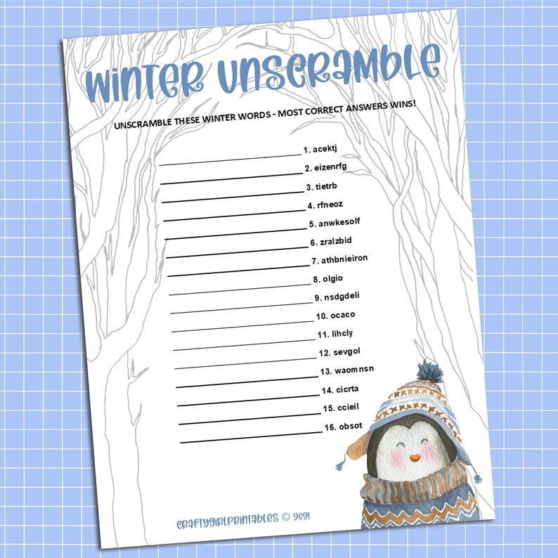 Winter Unscramble Game PRINTABLE | Fun Winter Games Digital Download ...