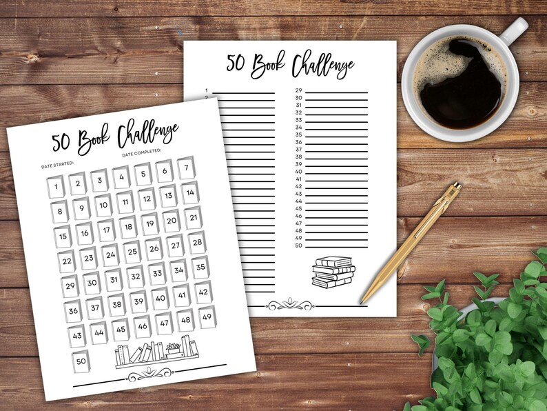 50 Book Reading Challenge A4 8.5x11 Journal Page Printable | Reading ...