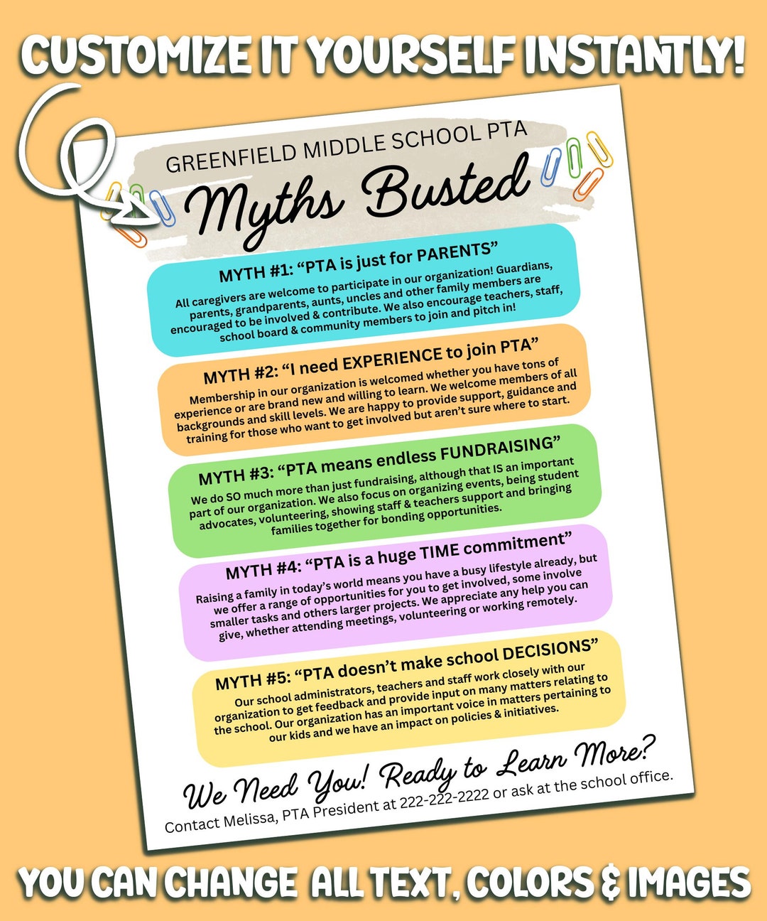 PTA Recruitment Flyer PTO Membership Template School Volunteer Handout ...