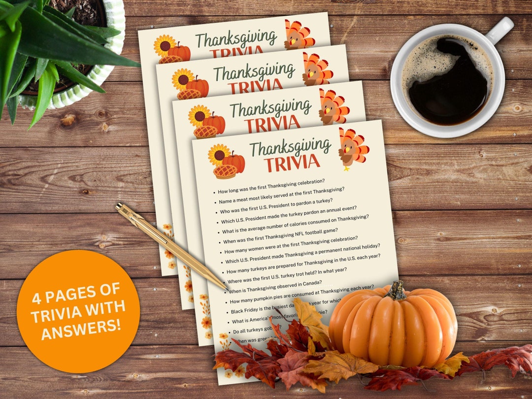 Thanksgiving Game for Kids Printable Party Game | Thanksgiving Trivia ...