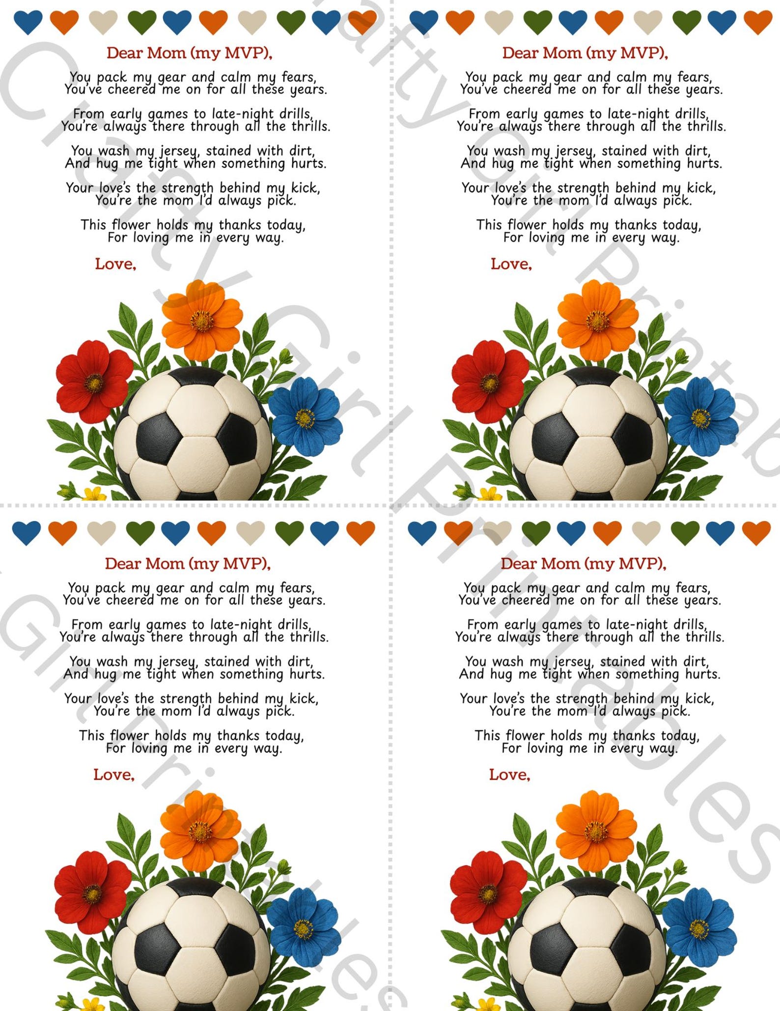 Soccer Mom Thank You Poem From Player Kid PRINTABLE, Mothers Day Gift ...