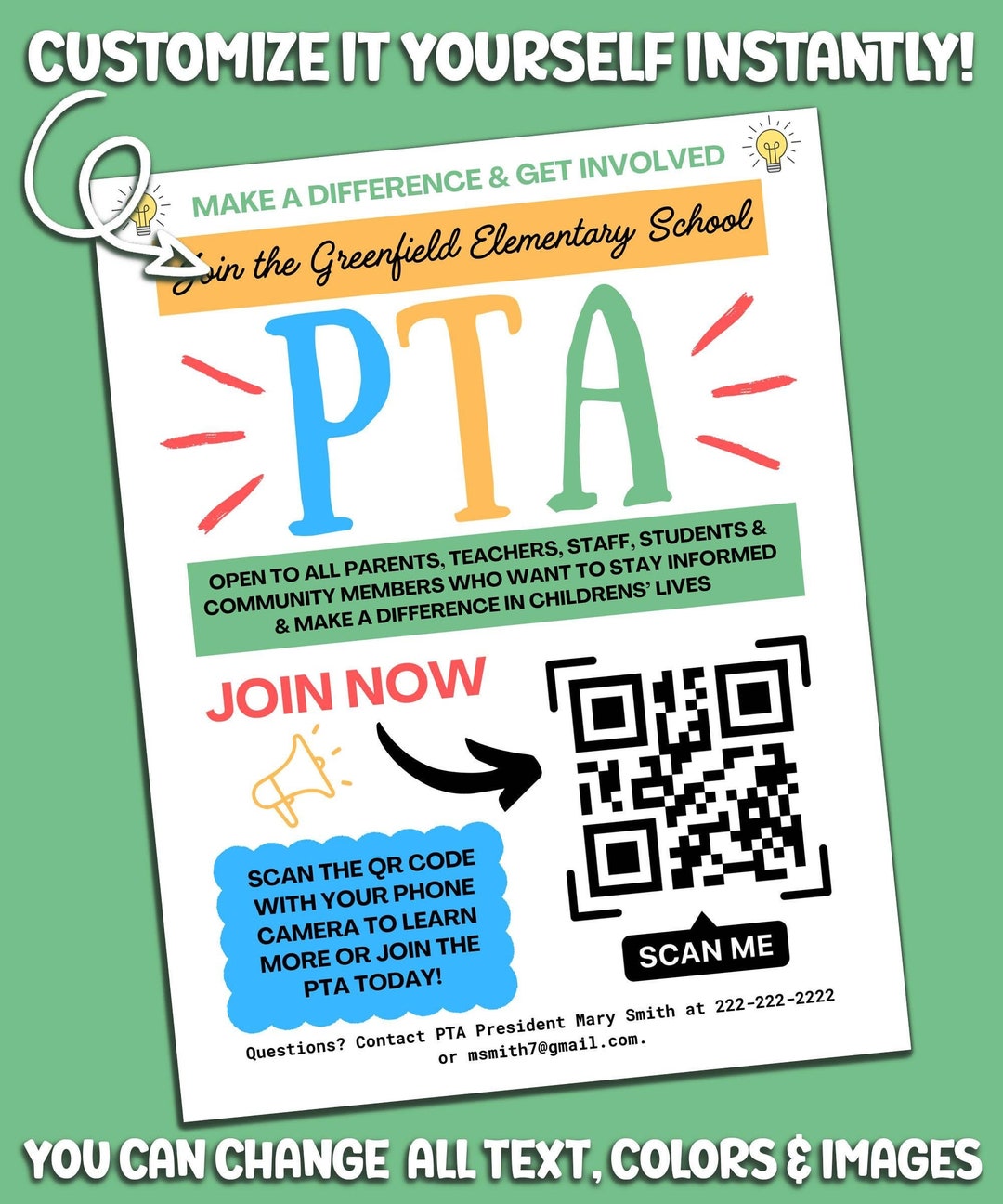 Join the PTA PTO Flyer Editable Template With QR Code for School ...