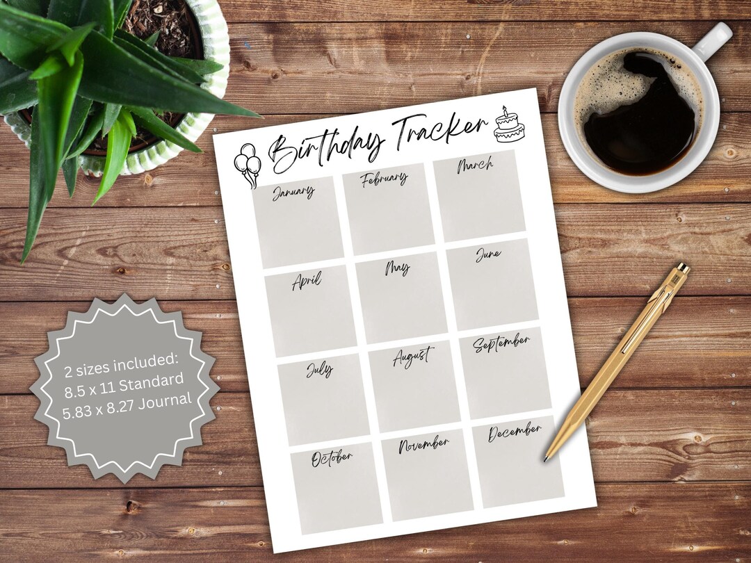 Birthday Tracker - PRINTABLE Journal Page - Birthday Calendar ...