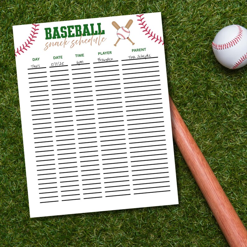 Baseball Snack Schedule PRINTABLE | Baseball Team Game Day Snack Sign ...