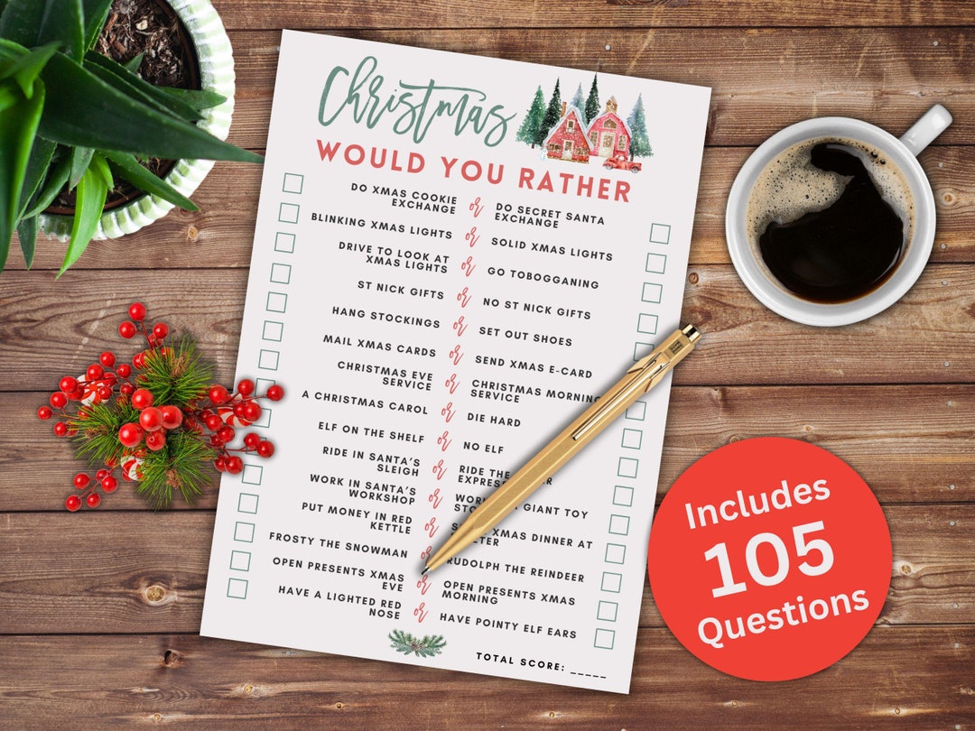 Christmas Would You Rather Game Printable Virtual Xmas Day Quiz for ...