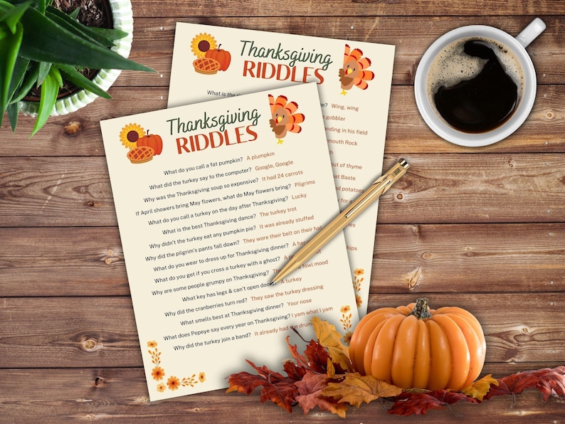 Thanksgiving Game for Kids Printable Party Game | Thanksgiving Riddles ...