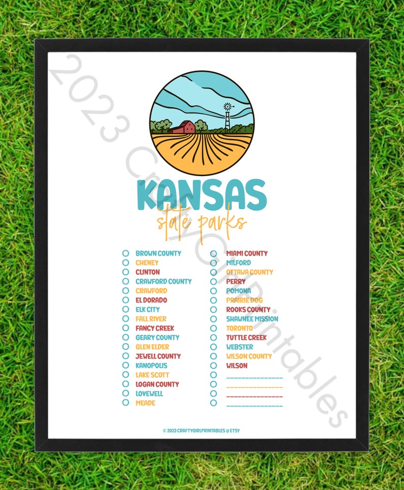 Kansas State Parks Checklist PRINTABLE 16x20 - Etsy