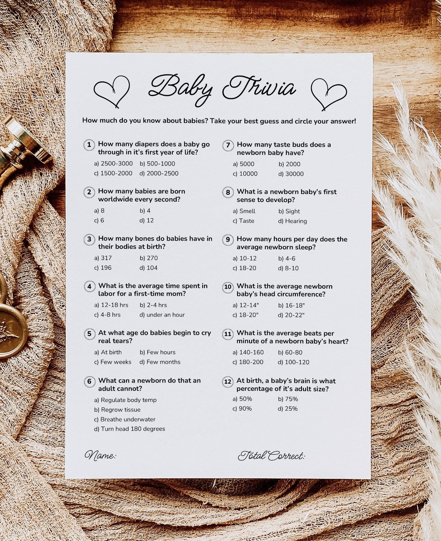 Baby Shower Trivia Game PRINTABLE 5x7 and 8.5x11 | Baby Shower Games ...
