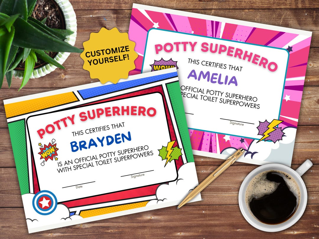 Potty Training Diplomas Editable Printable Toddler Toilet Certificate ...