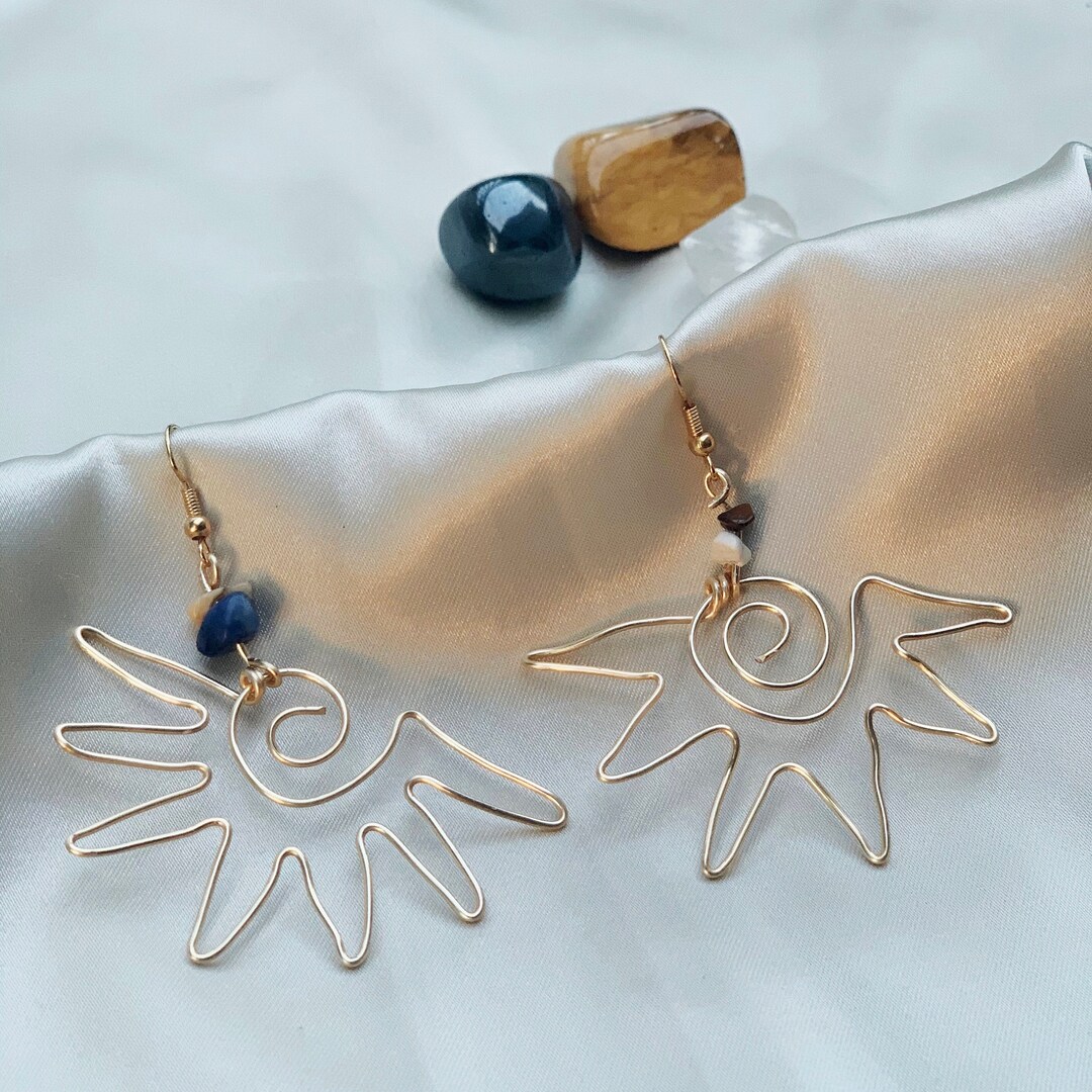 Sun Handmade Wire Earrings With Crystal Gemstone - Etsy