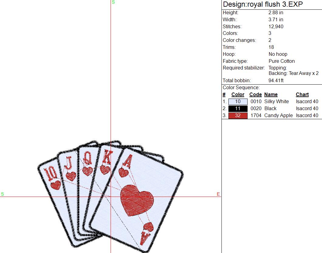 Royal Flush Machine Embroidery Design – Playing Card Poker Pattern ...