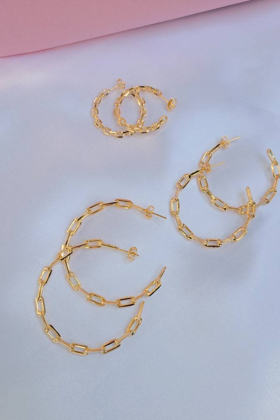 Paper Clip Earring, 18K Gold Filled Link Chain Earrin, Big Hoop ...