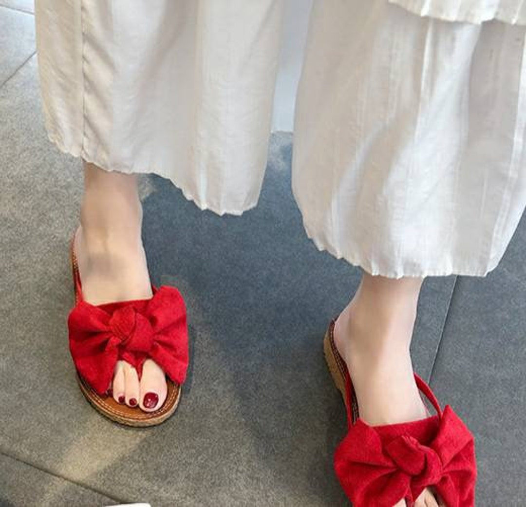 Unique Suede Black Bow Slides Brown Sandal Casual Sandals - Etsy