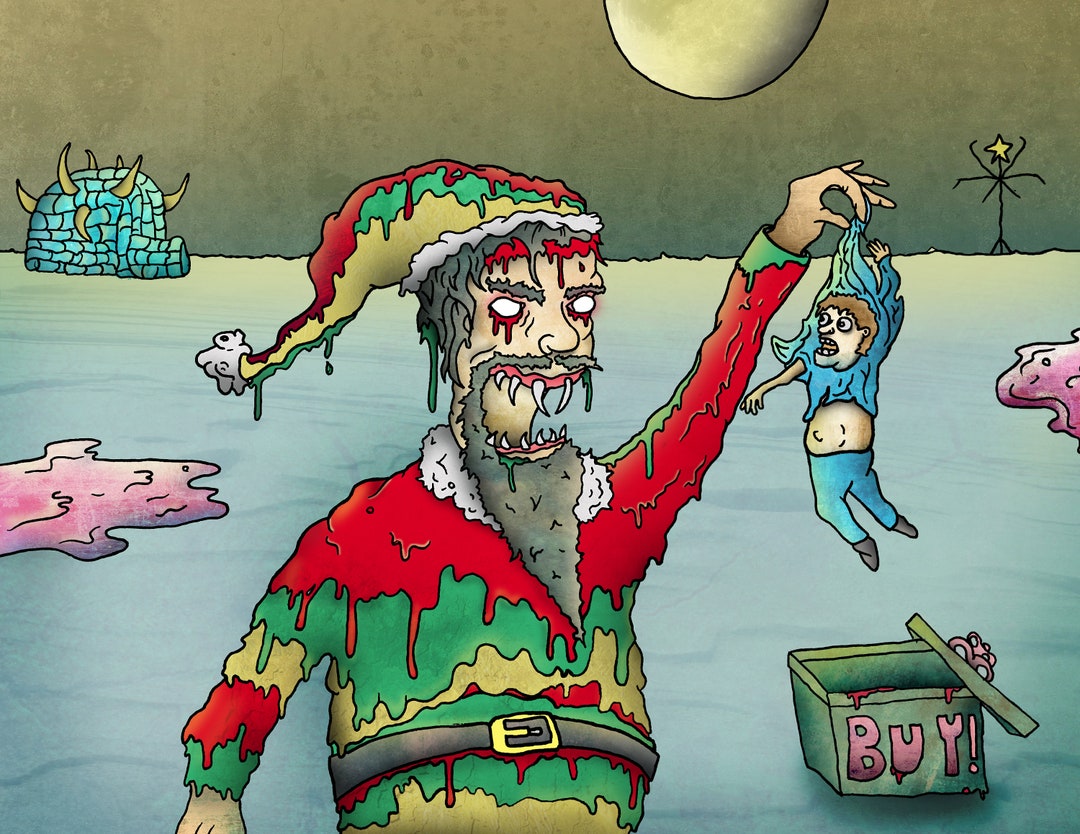 Vampire Santa Print, Santa Christmas Vampire Dark Art Horror Art ...