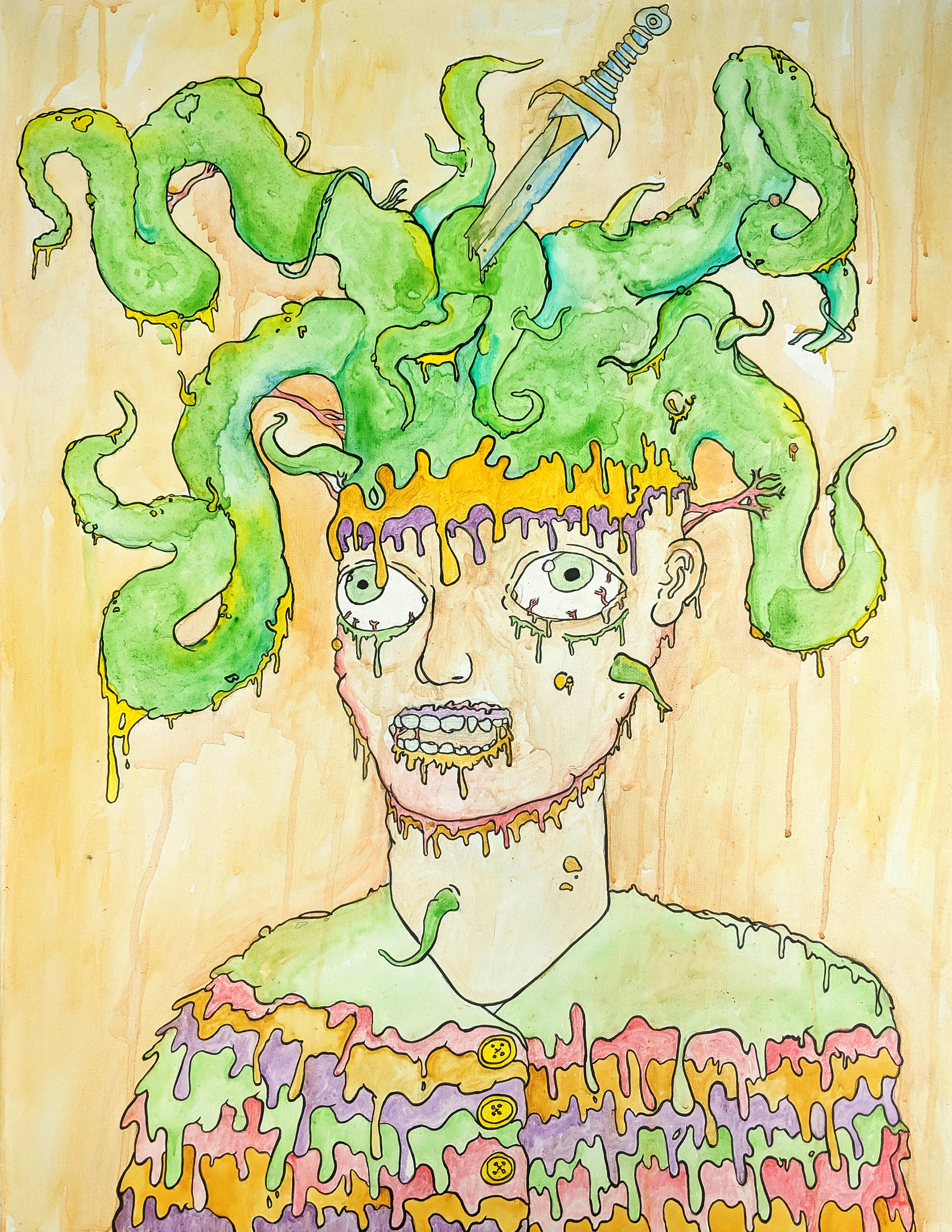 Drip Demon Print, Fantasy Sci Fi Horror Art Dark Art Watercolor Hand ...