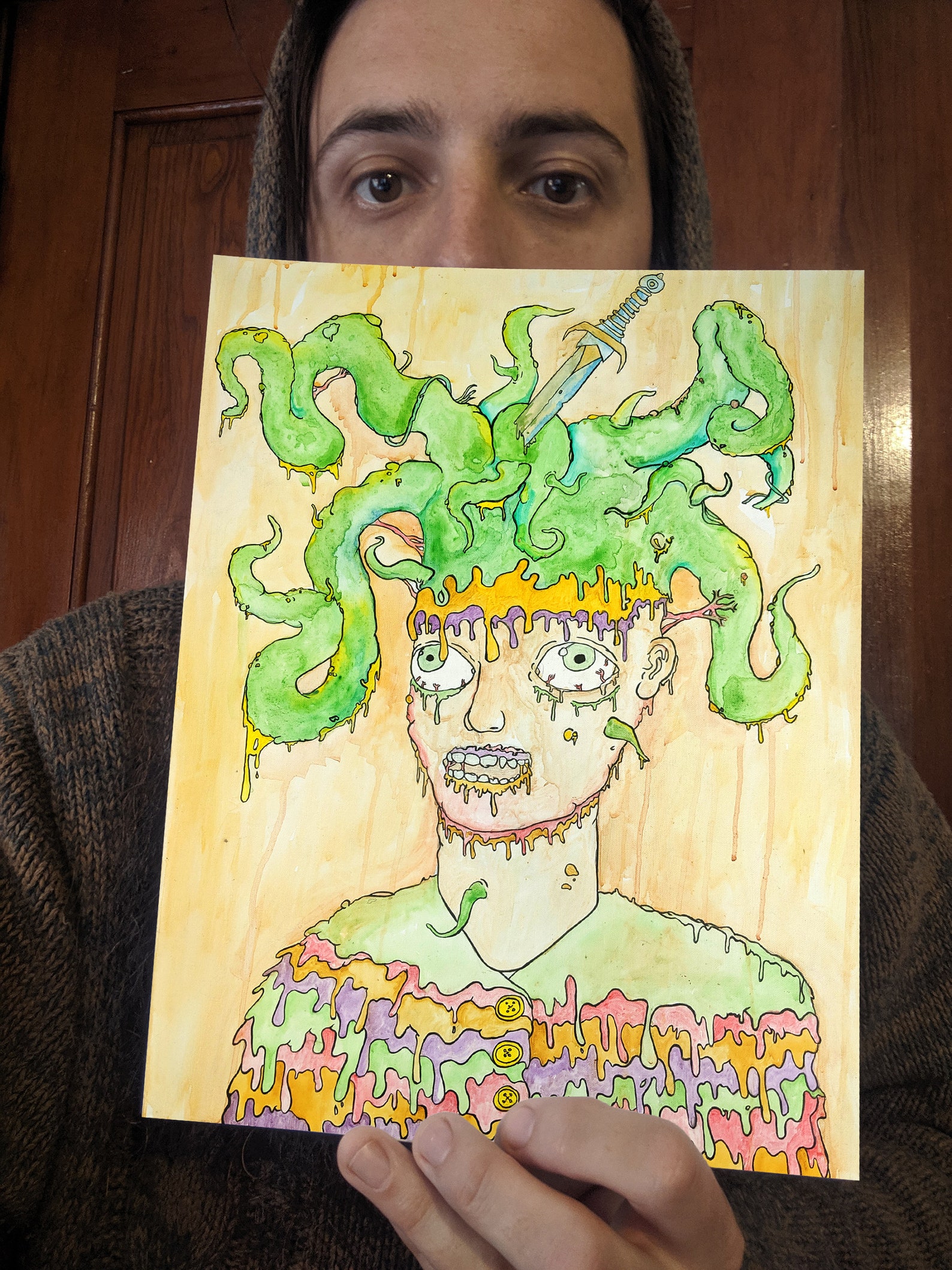 Drip Demon Print, Fantasy Sci Fi Horror Art Dark Art Watercolor Hand ...