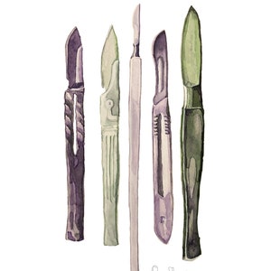 Scalpels Watercolor Print - Surgical Tools - Surgical Art - Abstract ...