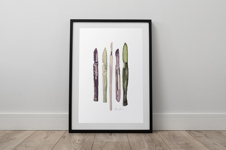 Scalpels Watercolor Print - Surgical Tools - Surgical Art - Abstract ...