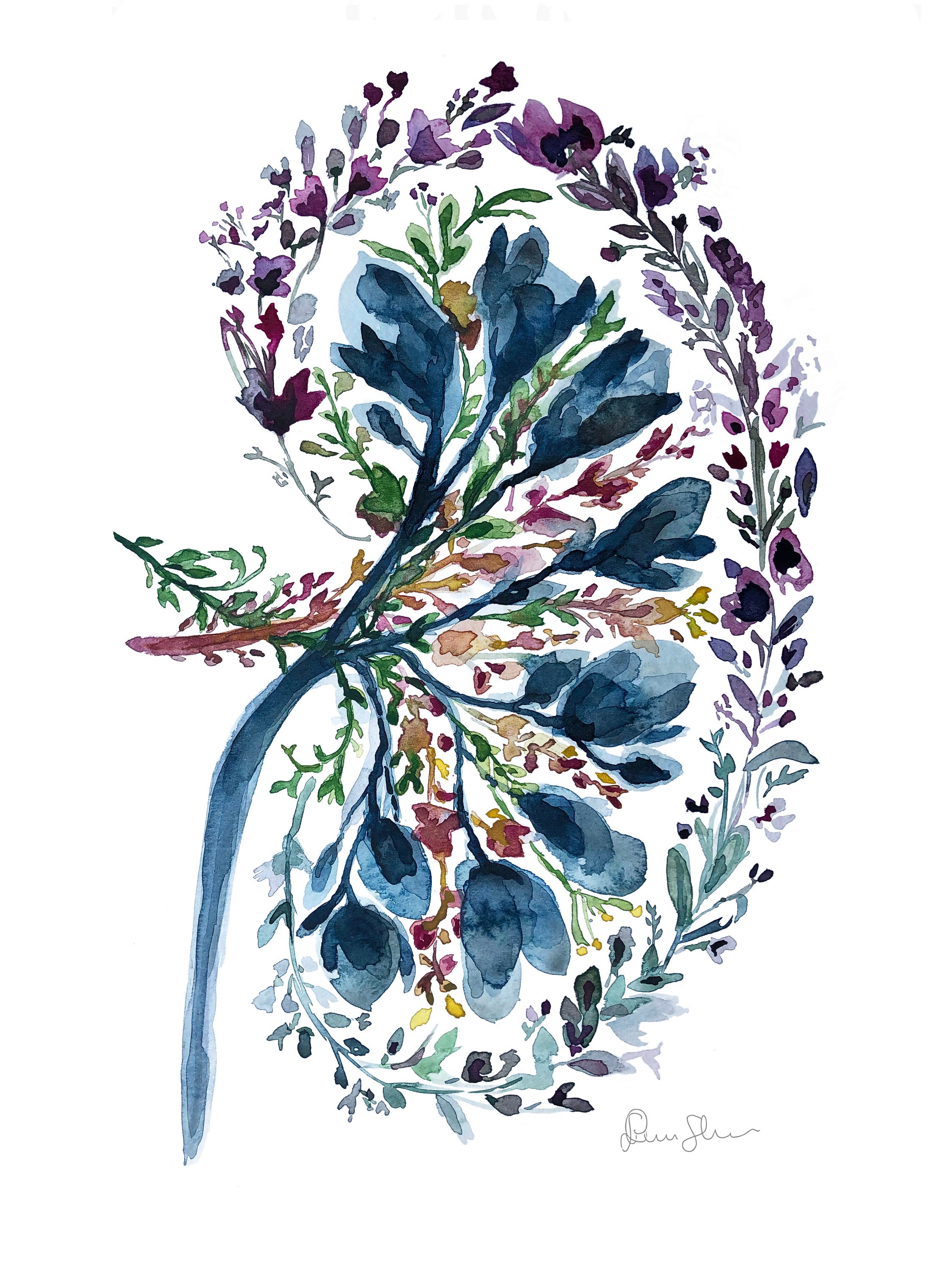 Floral Kidney Watercolor Print - Floral Abstract Kidney - Transplant ...