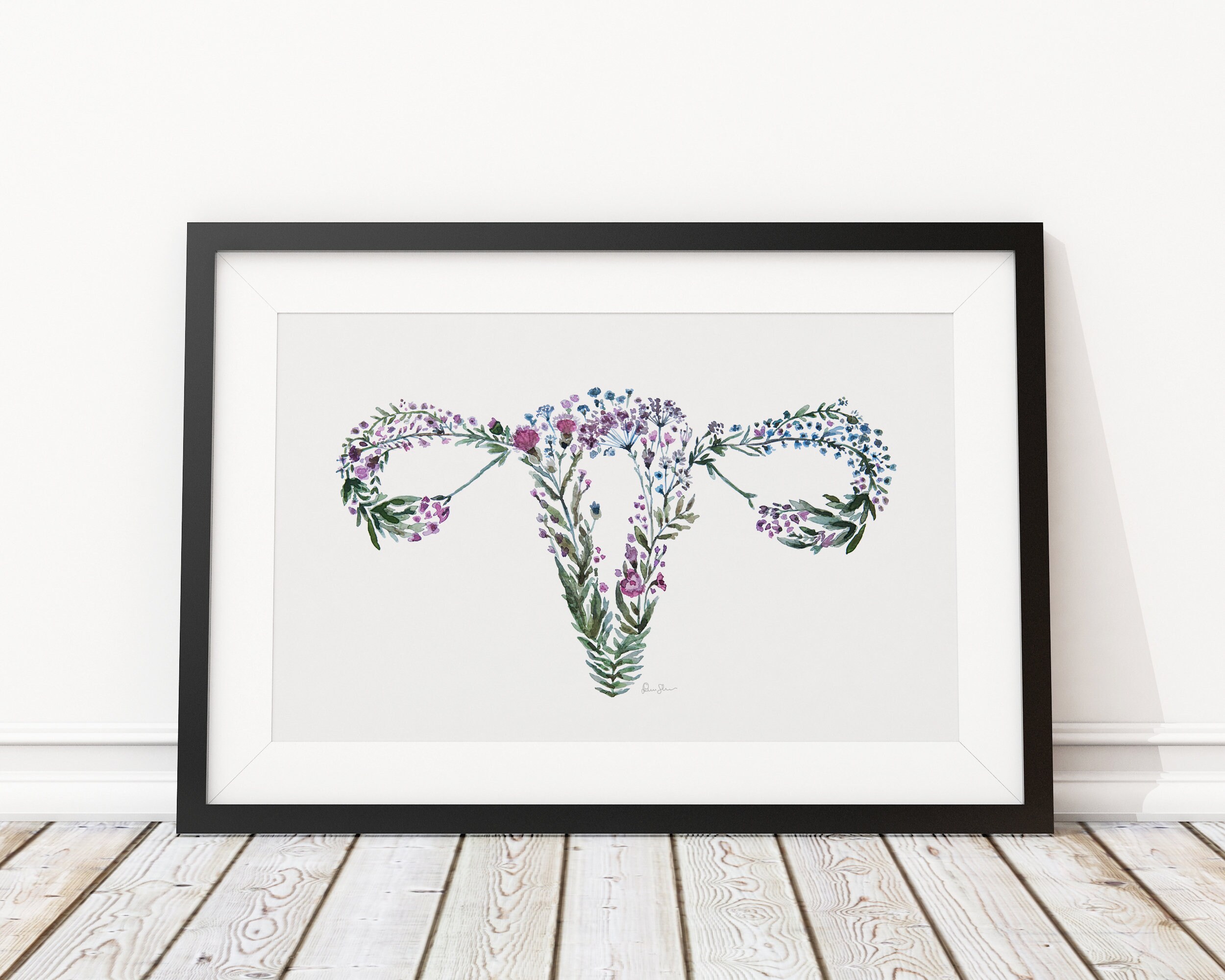 Floral Uterus Watercolor Print - Floral Abstract Uterus - OBGYN Art ...