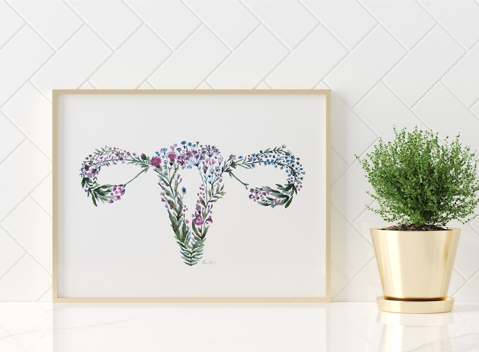 Floral Uterus Watercolor Print - Floral Abstract Uterus - OBGYN Art ...