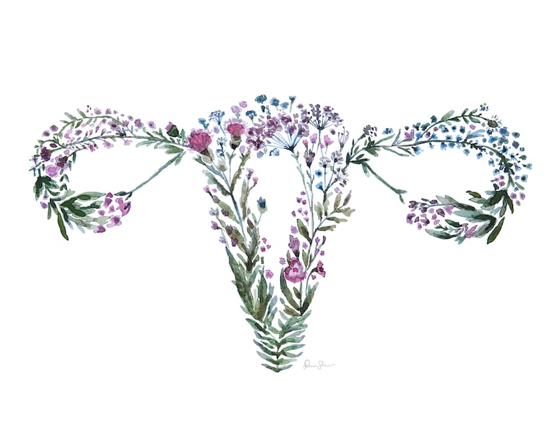 Floral Uterus Watercolor Print - Floral Abstract Uterus - OBGYN Art ...