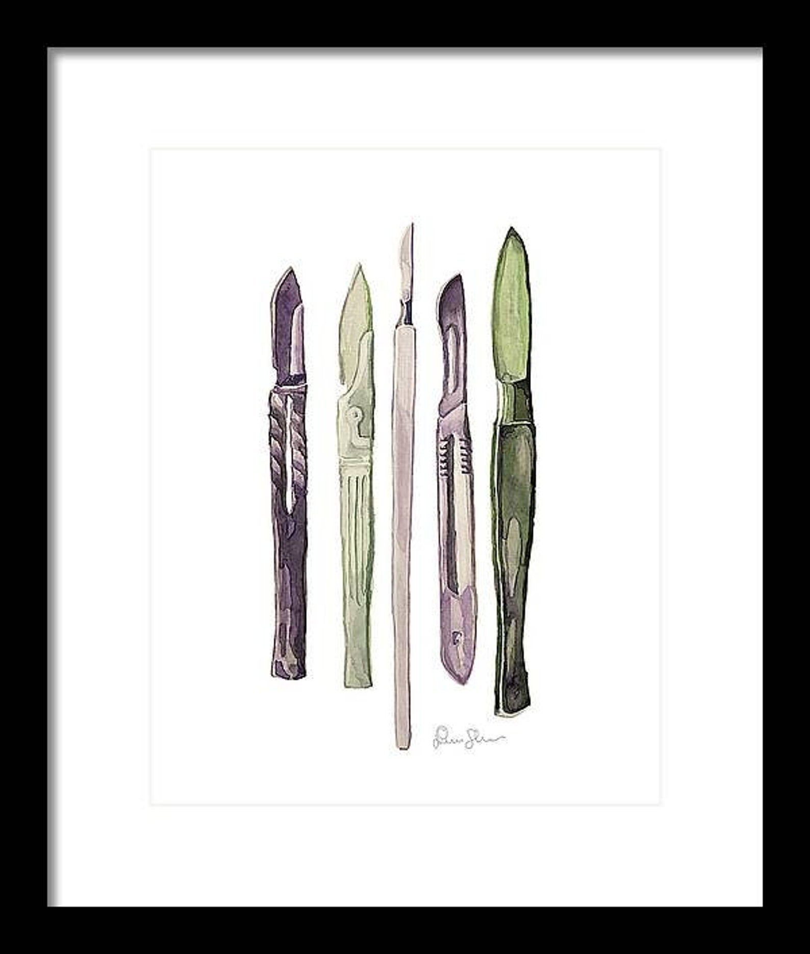 Scalpels Watercolor Print - Surgical Tools - Surgical Art - Abstract ...
