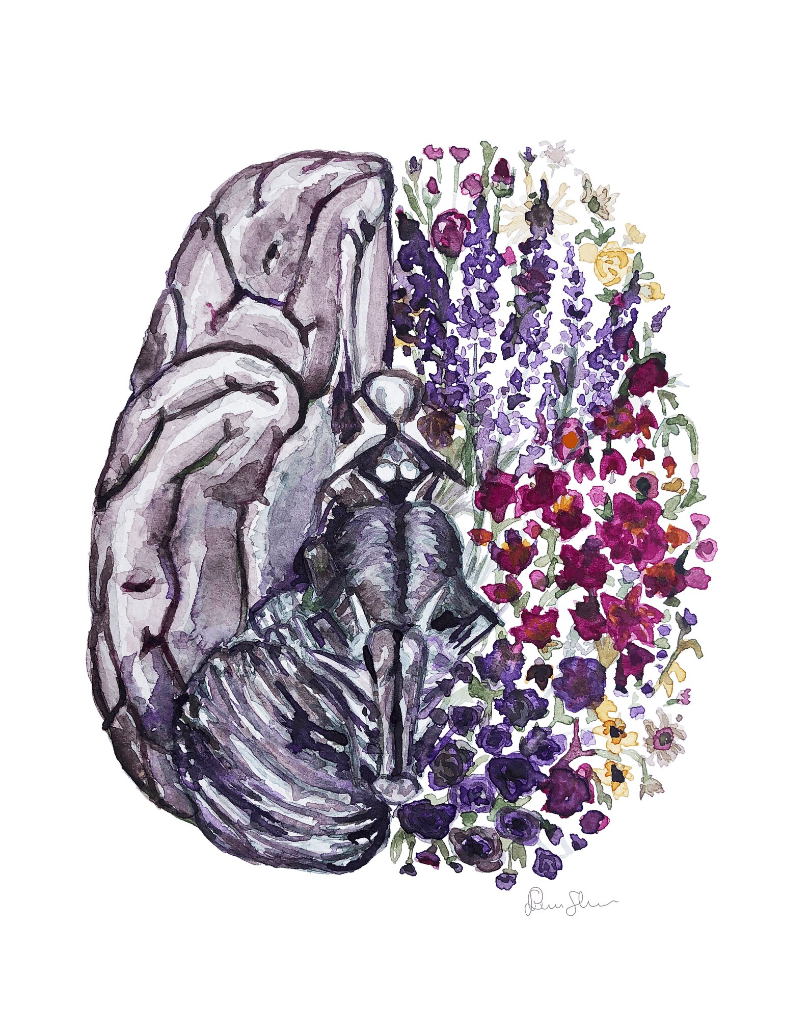 Floral Brain Watercolor Print - Abstract Brain - Neurosurgery Art ...