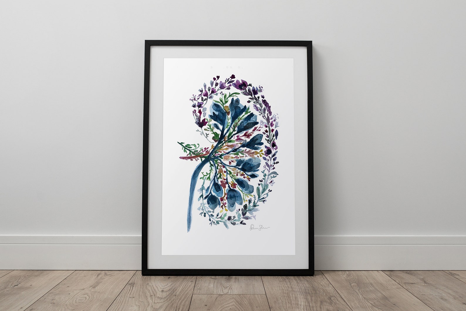 Floral Kidney Watercolor Print Floral Abstract Kidney | Etsy