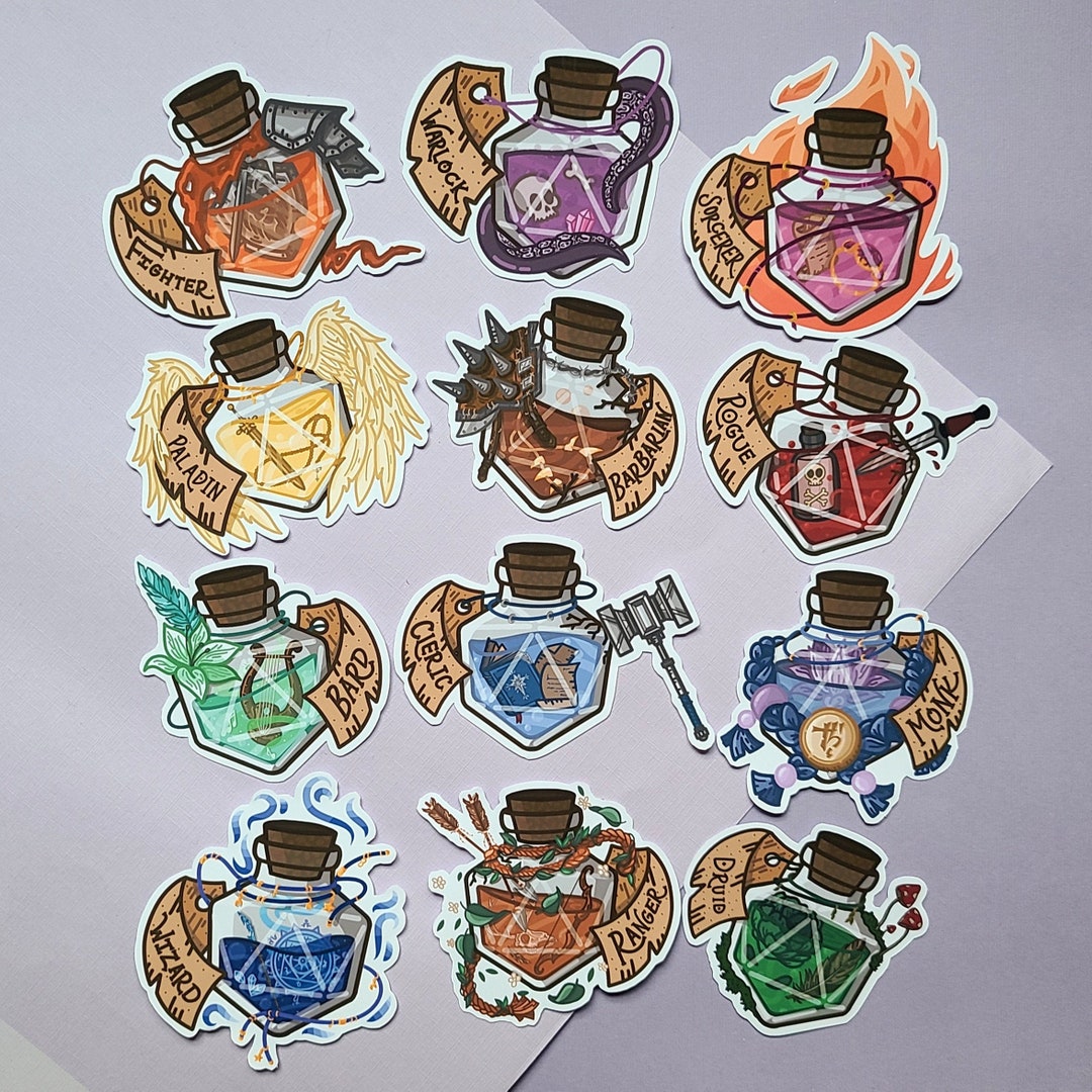 Twelve Class Set D20 Potion Bottle Sticker - Etsy