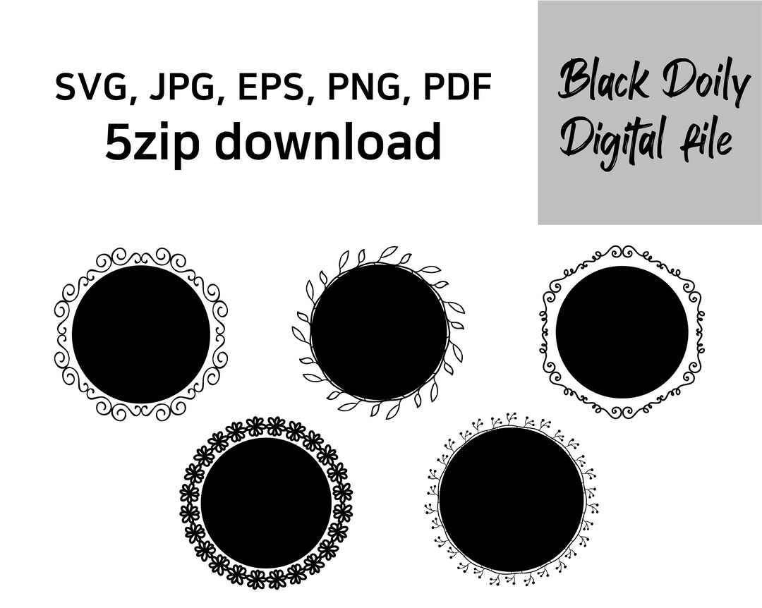 Black Doily SVG Digital File, Doily Clipart, Lace Doilies in Black ...