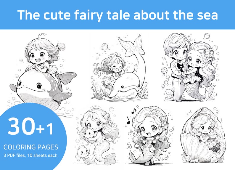 30 Little Mermaid COLORIG PAGES, the Cute Fairy Tale About the Sea ...