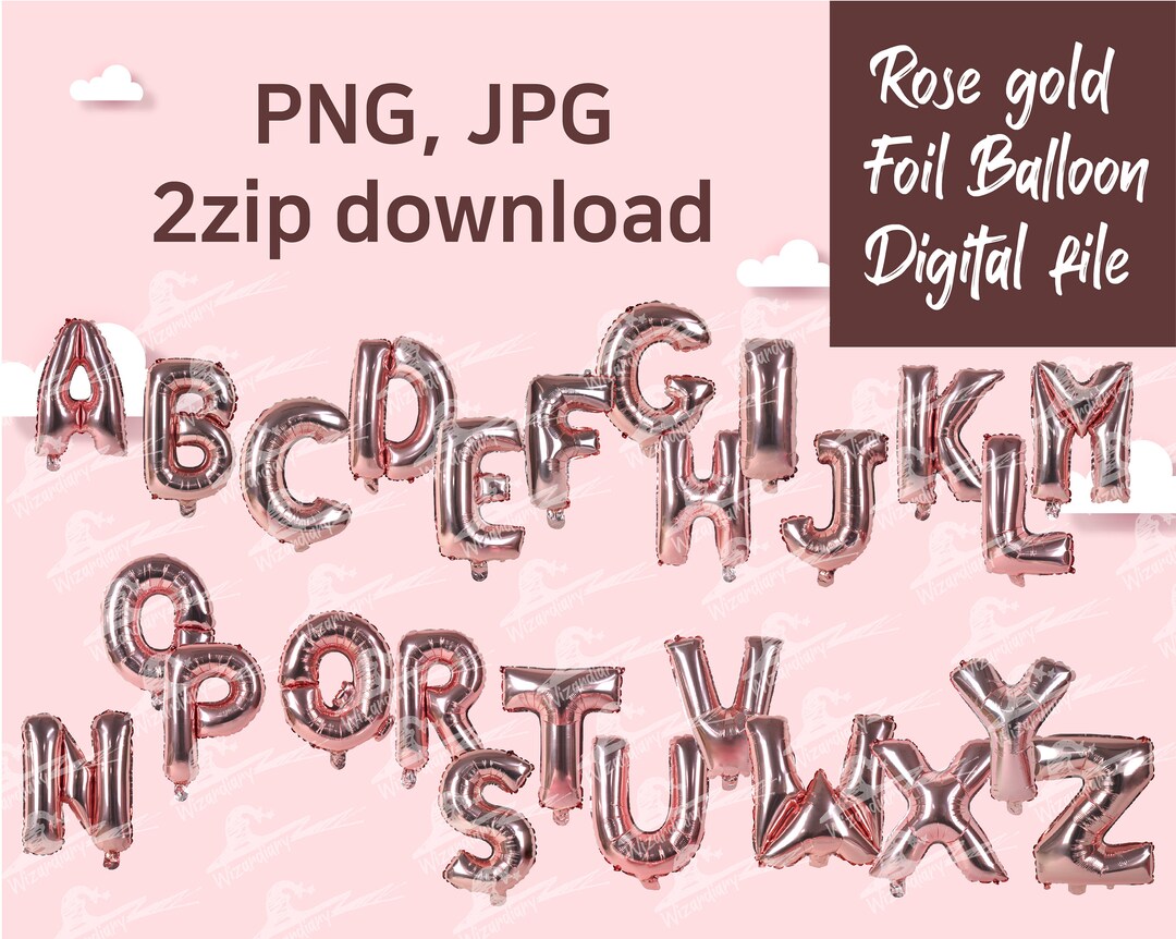 Pink Rose Gold Foil Balloon Alphabet Clip Art, Party Balloon Numbers ...